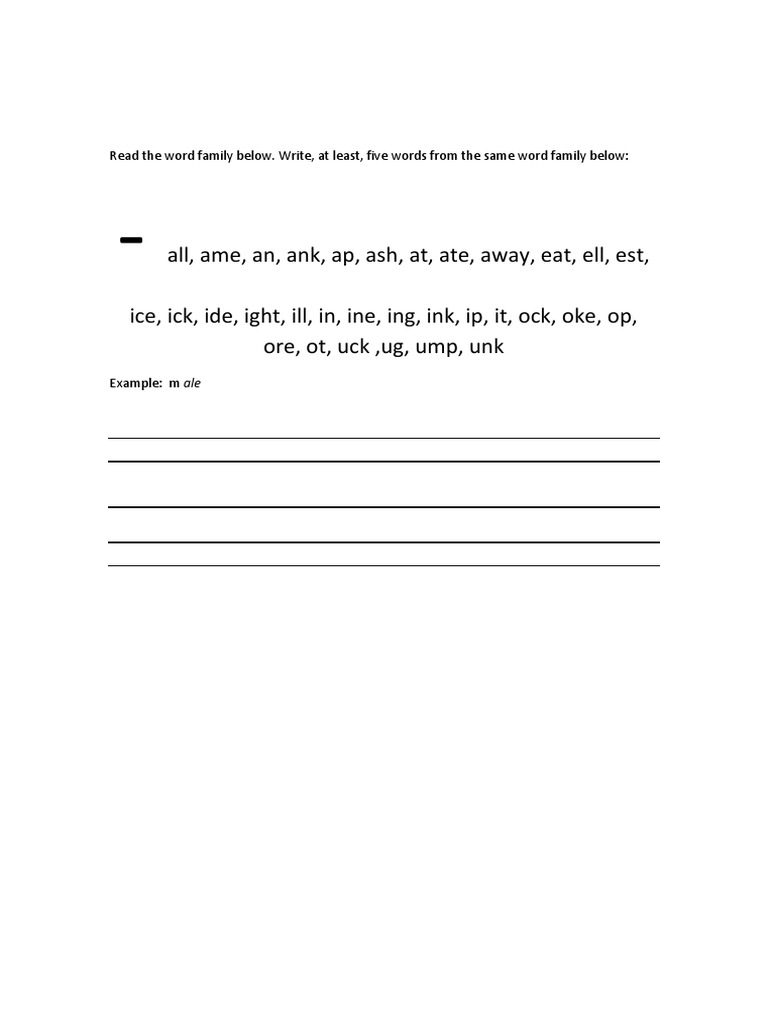 Word Family Exercises for Phonics | PDF | Language Arts & Discipline ...
