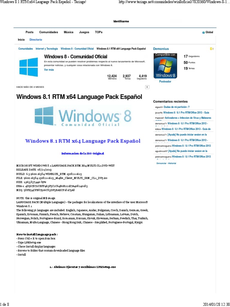 Windows 8.1 RTM x64 Language Pack Español - Taringa! | PDF | Windows 8 ...