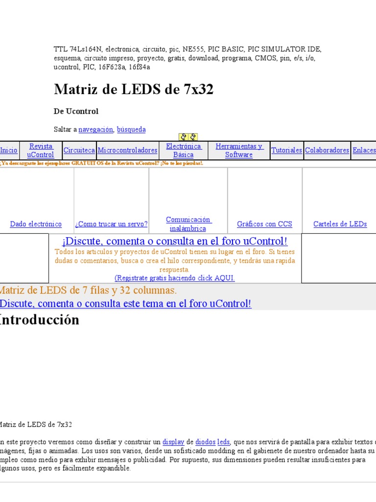 Matriz de LEDS de 7x32 - Ucontrol | PDF | Diodo emisor de luz | Placa ...
