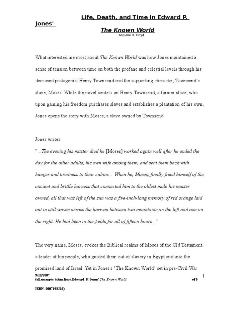 Life, Death, and Time in Edward P. Jones' The Known World | PDF ...