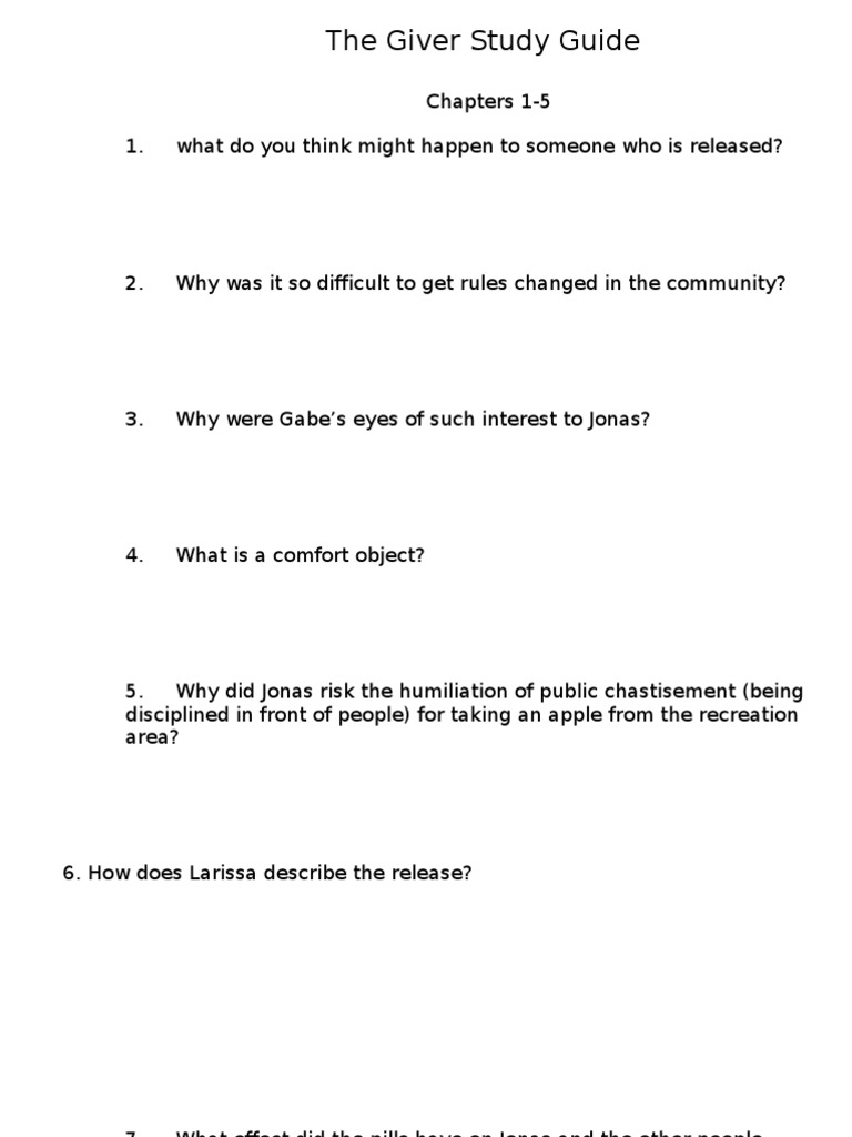 The Giver Study Guide | PDF