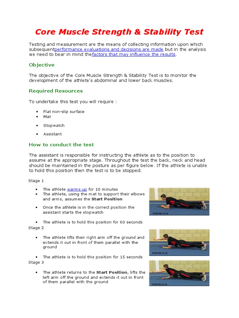 Core Muscle Test | PDF | Physical Education | Test (Assessment)