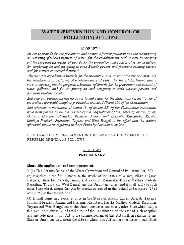 Water (Prevention & Control of Pollution) Act 1974 | PDF | Sewage ...