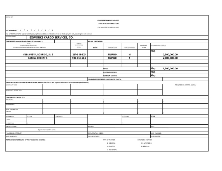 SEC Registration Data Sheet for Partners | PDF | Law