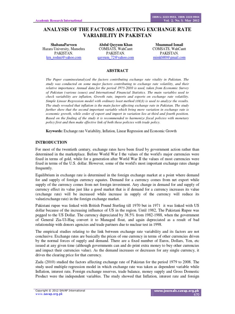 Analysis of The Factors Affecting Exchange Rate Variability in Pakistan ...