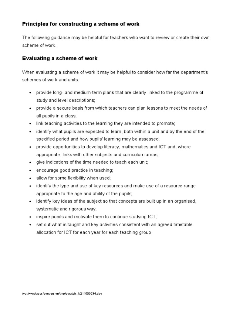 Principles For Constructing A Scheme of Work | PDF | Curriculum | Learning
