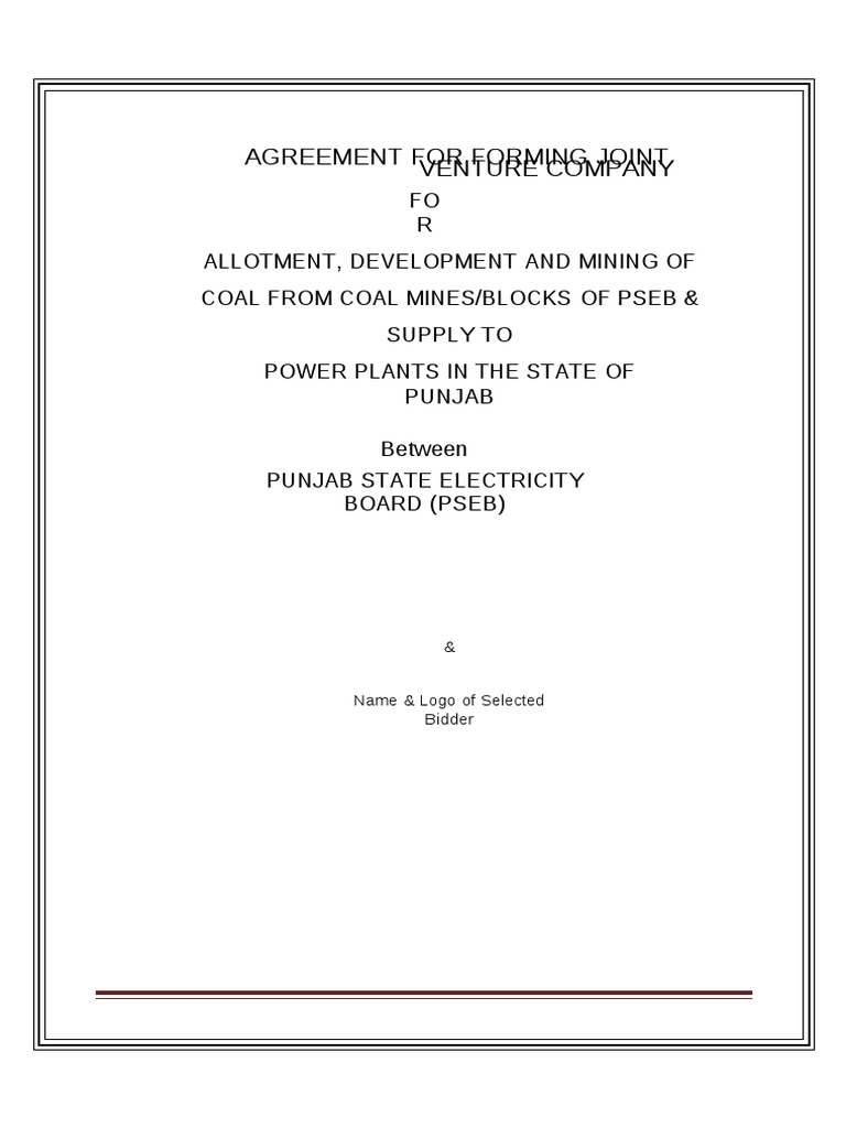 Jv Agreement | Joint Venture | Articles Of Association