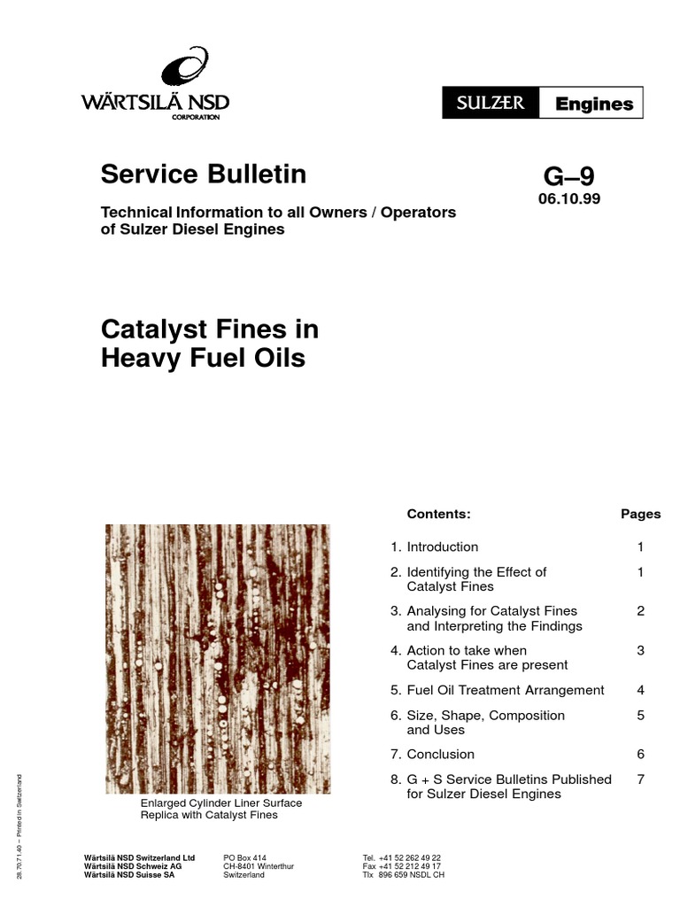 Catalyst Fines in Heavy Fuel Oils Technical Bulletin | PDF | Fuel Oil ...