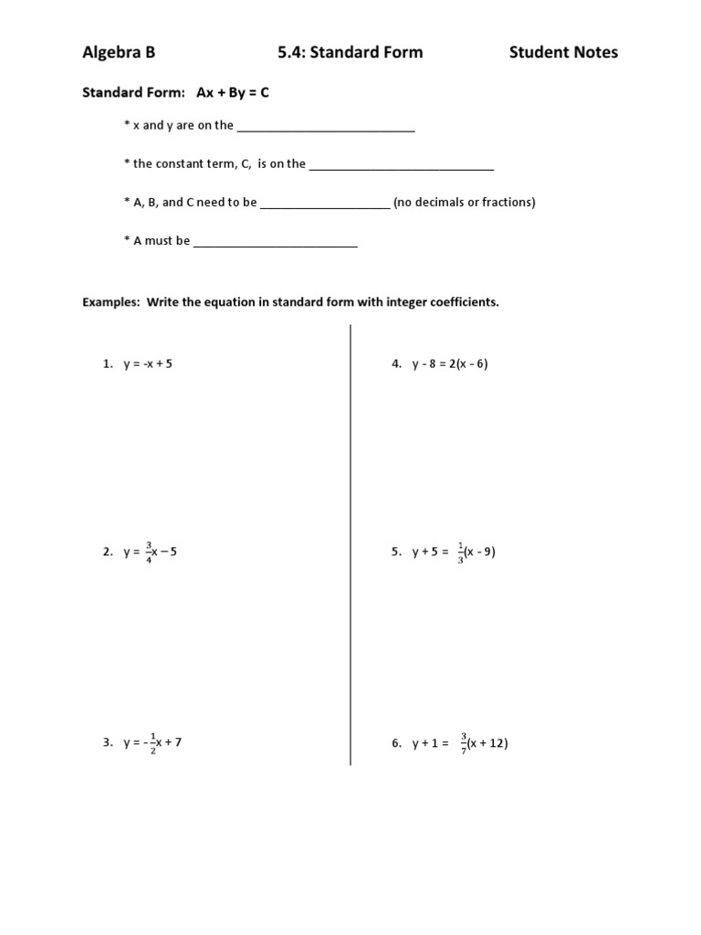 Standard Form of Linear Equations | PDF