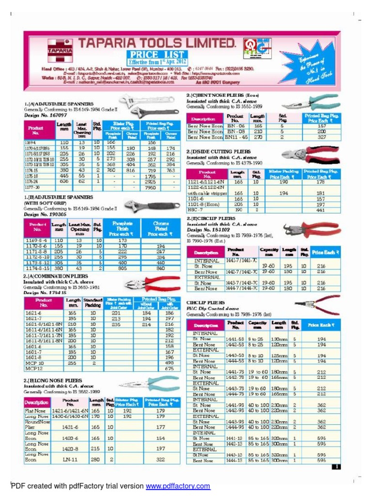 Taparia New Price List 04-12 | PDF | Business | Computers