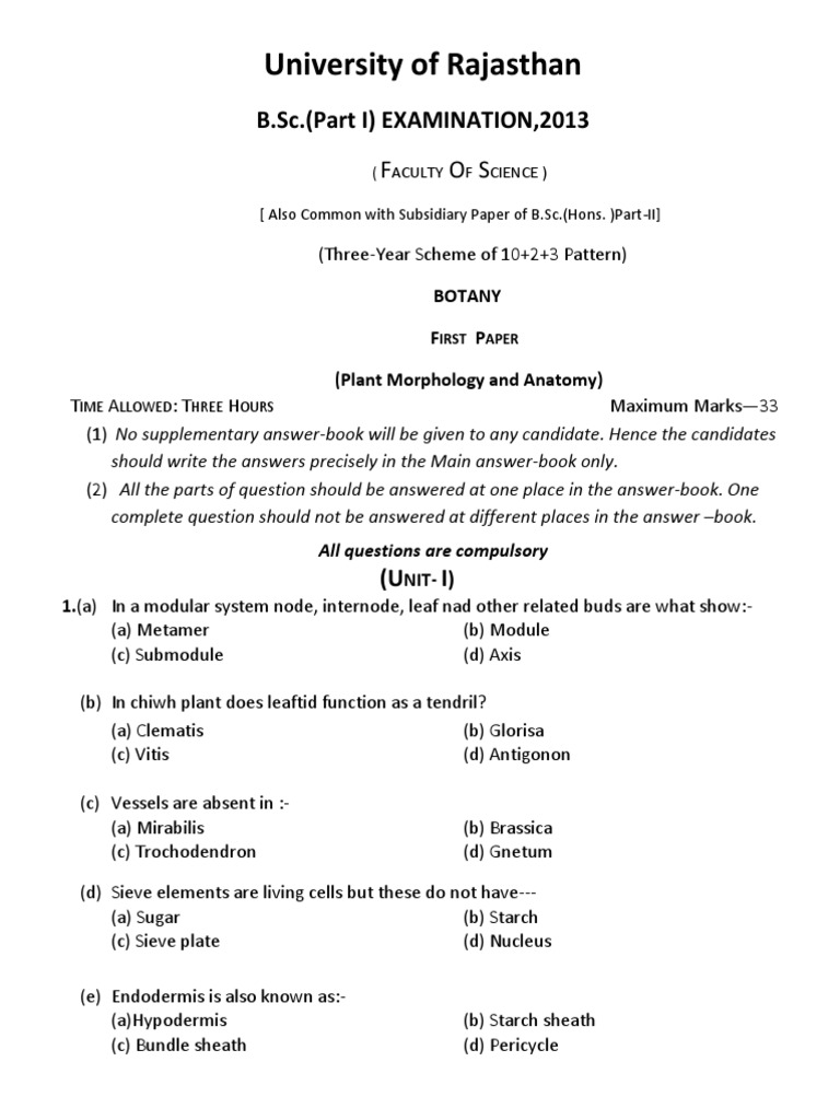 BOTANY FIRST PAPER (Plant Morphology and Anatomy) | PDF | Plant Stem ...