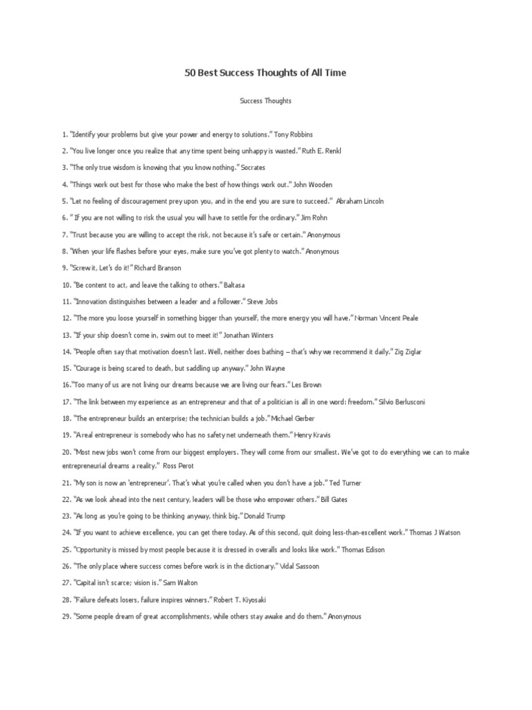 50 Best Success Thoughts of All Time | PDF | Entrepreneurship ...