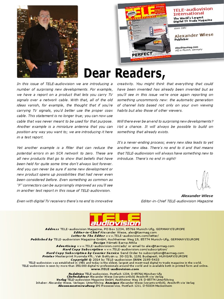 Dear Readers,: Alexander Wiese | PDF | Digital Technology | Mass Media