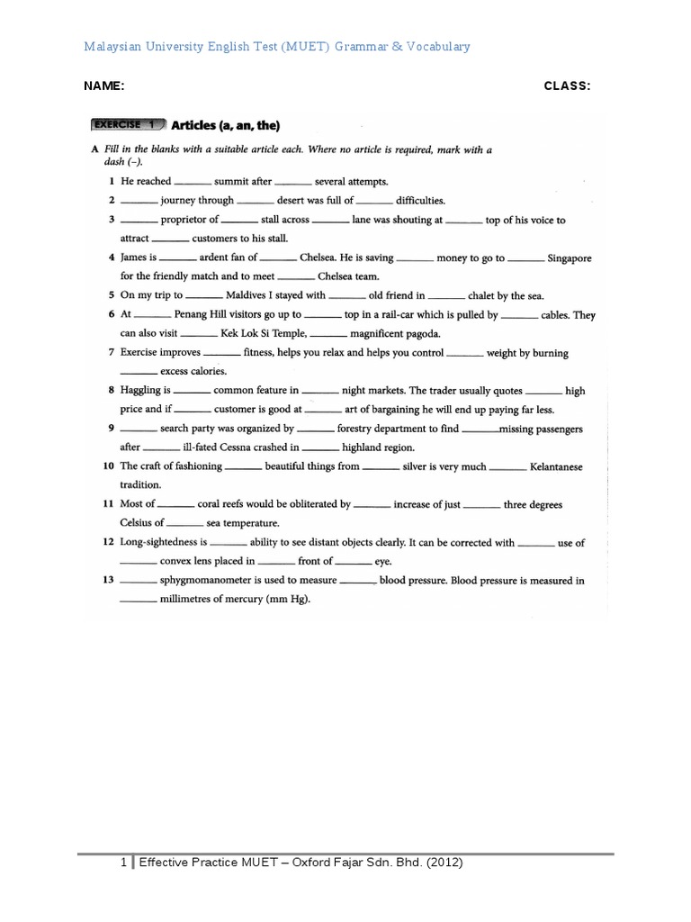 MUET Grammar & Vocabulary Practice | PDF | Language Arts & Discipline