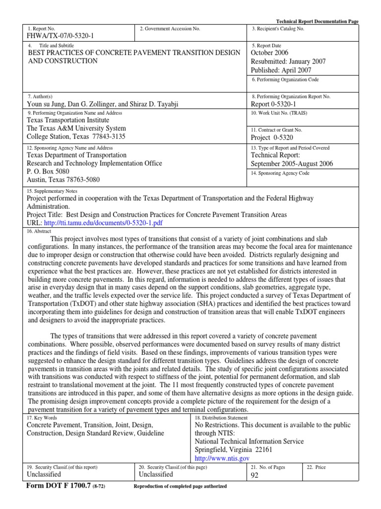 Best Practices of Concrete Pavement Transition | PDF | Road Surface ...