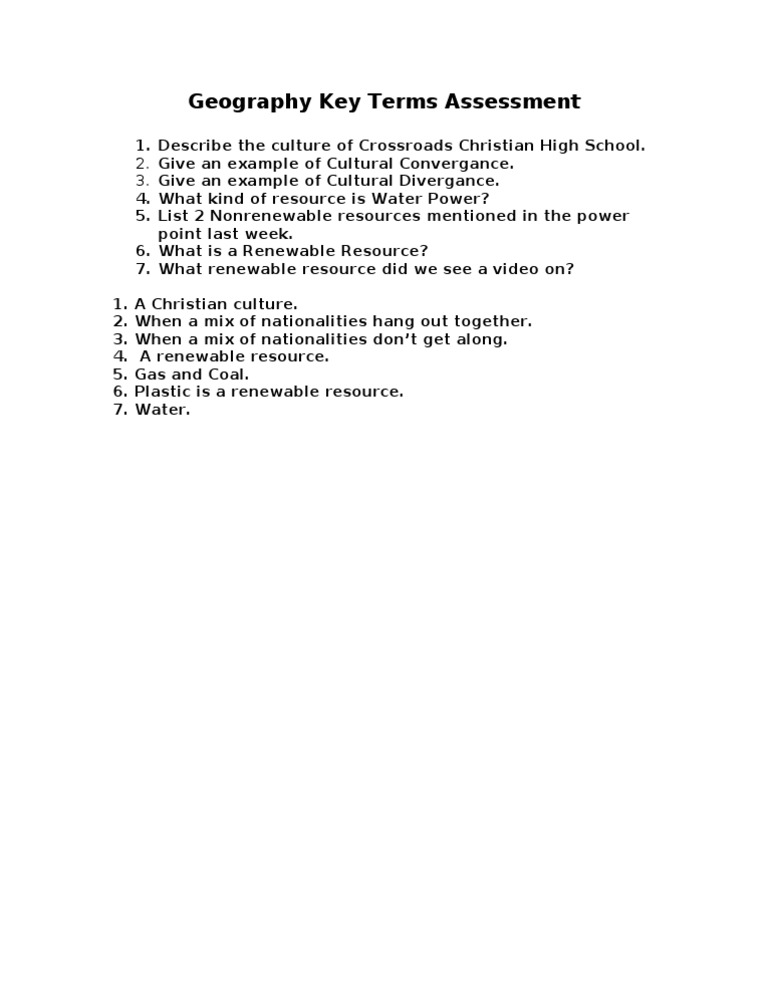 Geography Key Terms Assessment | PDF