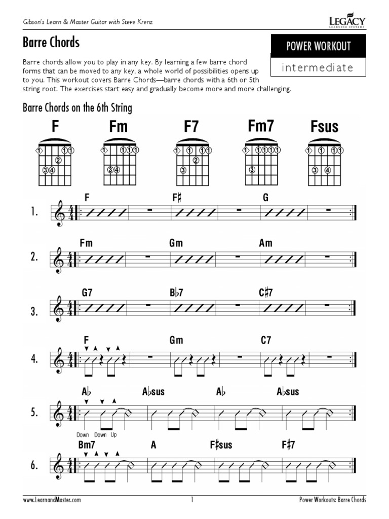Intermediate Barre Chords On The 6th String | PDF | Guitars | Musical ...