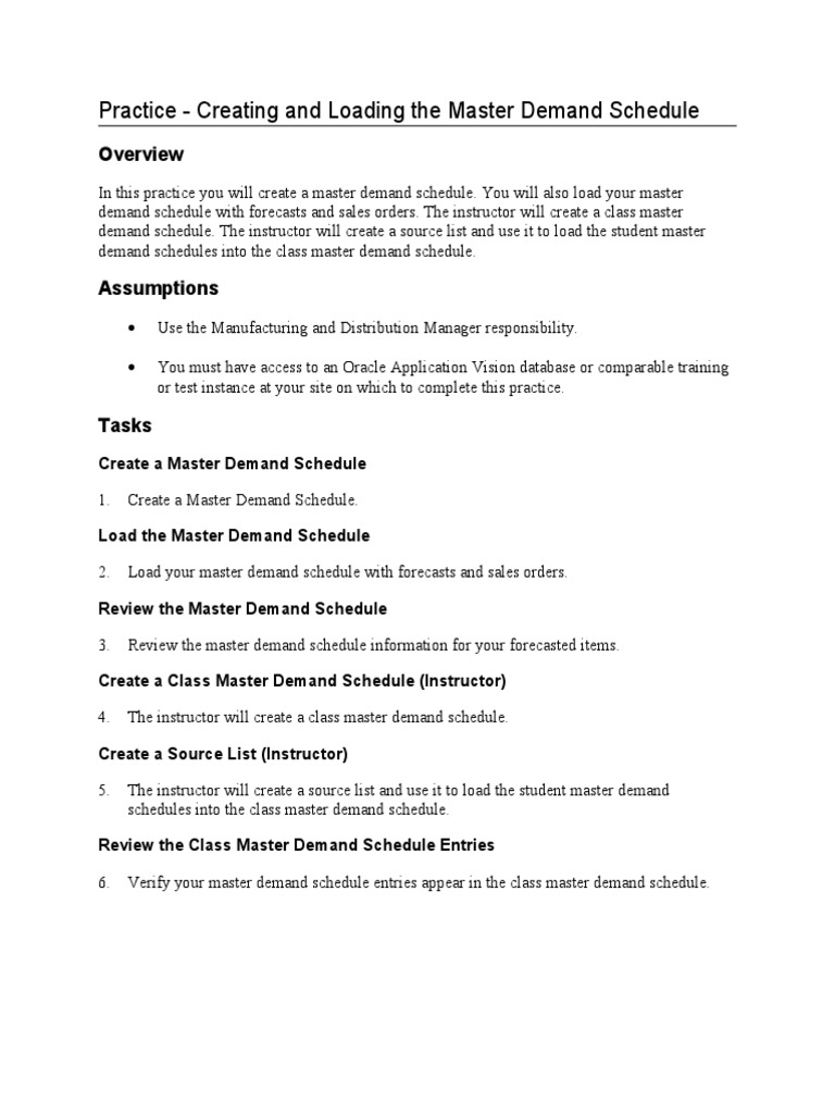 Practice - Creating and Loading The Master Demand Schedule | PDF ...
