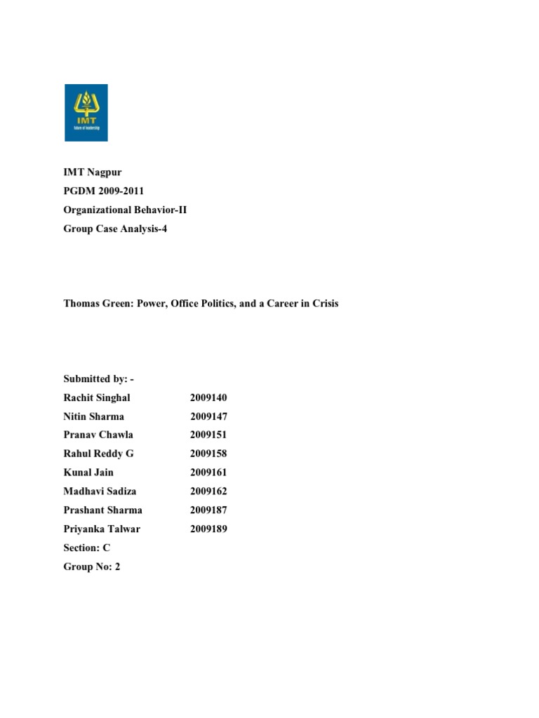 Thomas Green Case Study | PDF | Psychological Concepts | Business