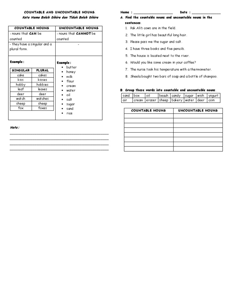 Five Exercises To Practise Countable And Uncountable Nouns Games To