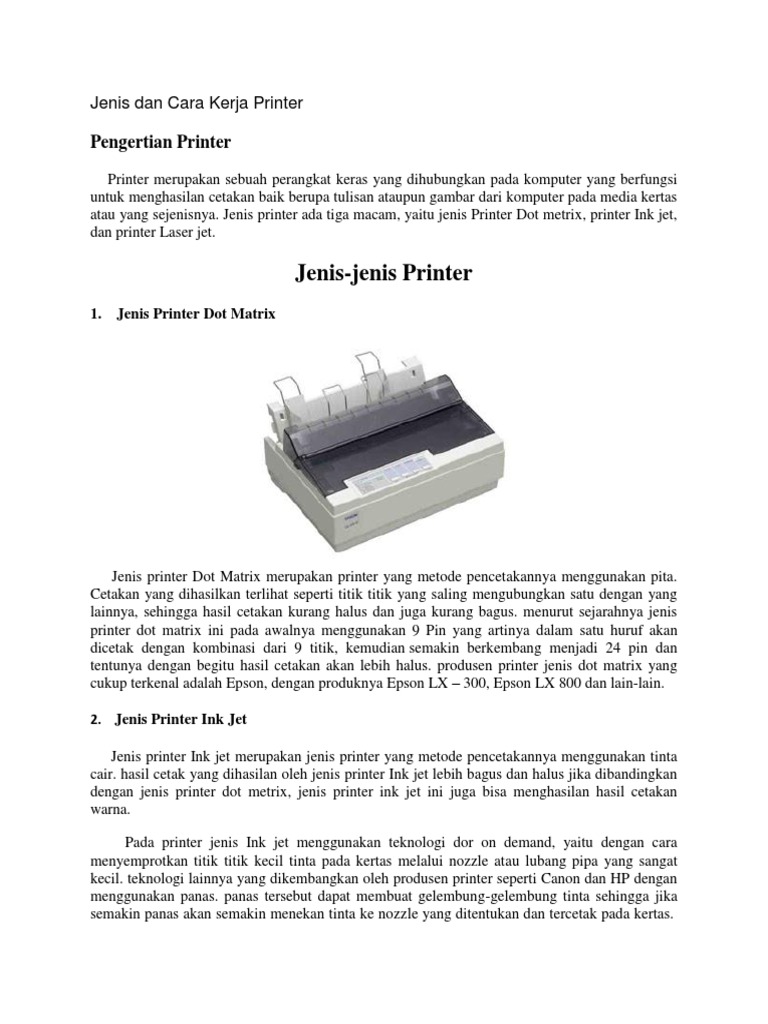 Jenis Dan Cara Kerja Printer | PDF
