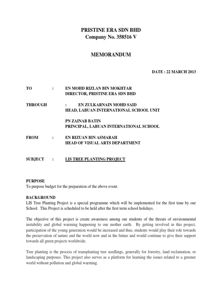 LIS Tree Planting Project Memorandum | PDF | Trees | Natural Resource ...