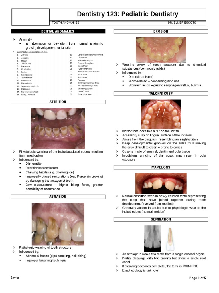 Pedo Tooth Anomalies | Mouth | Dentistry