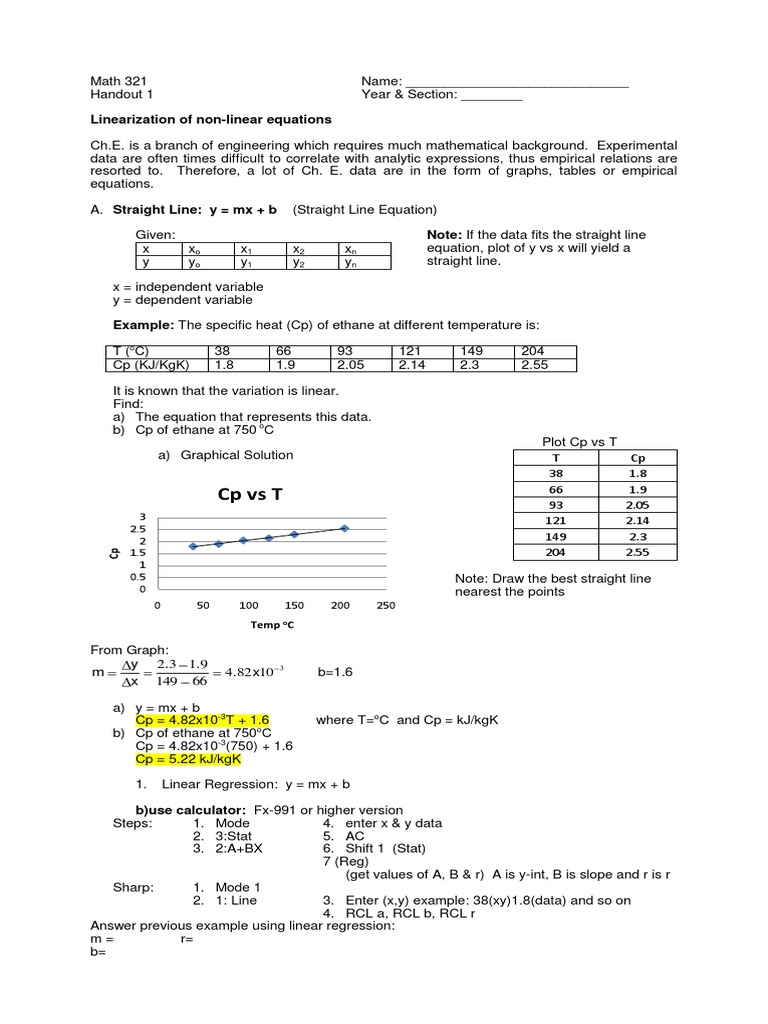 Handout1 Linearization (Print) | PDF | Equations | Teaching Mathematics