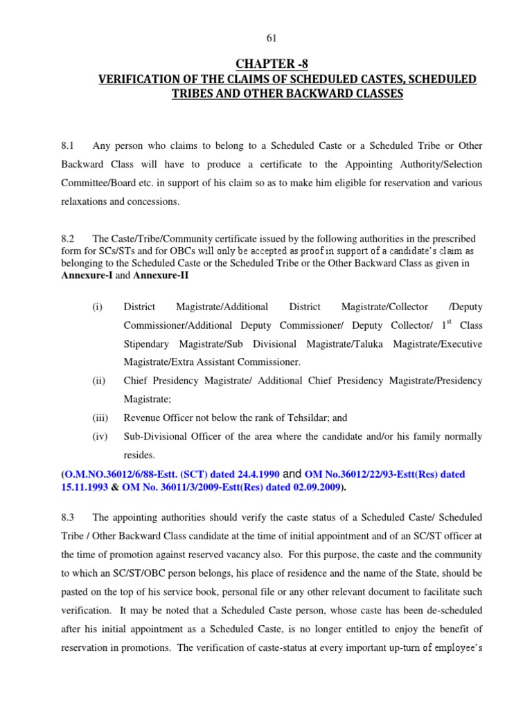 Caste Certificate Verification Process | PDF | Government Of India ...