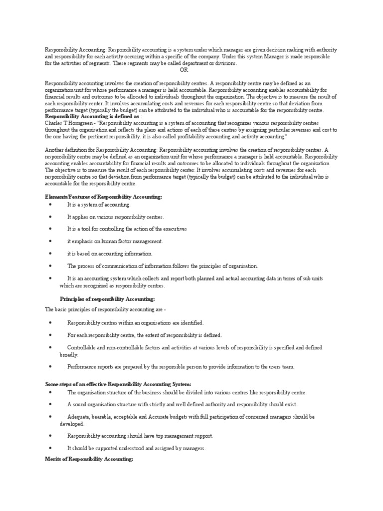 Responsibility Accounting | PDF | Cost Accounting | Accounting