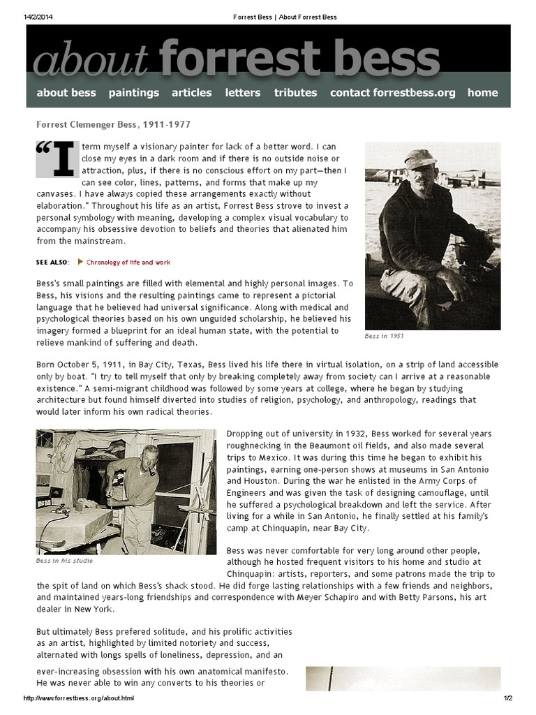 Forrest Bess - About Forrest Bess | PDF | Psychological Concepts ...