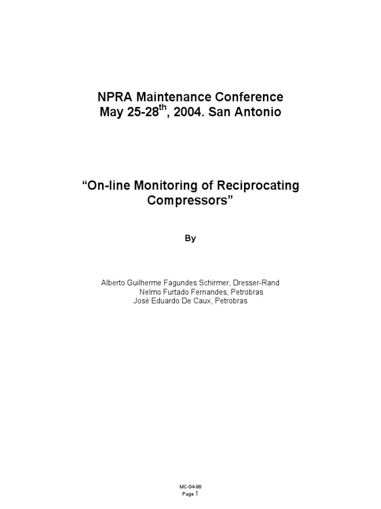 Online Monitoring of Recip Compressors, 2004 | PDF | Gas Compressor ...