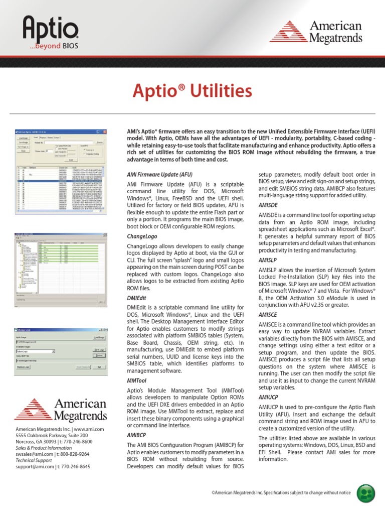 AMI AptioUtilities Datasheet PUB Q1-2013 | PDF | Bios | Command Line ...