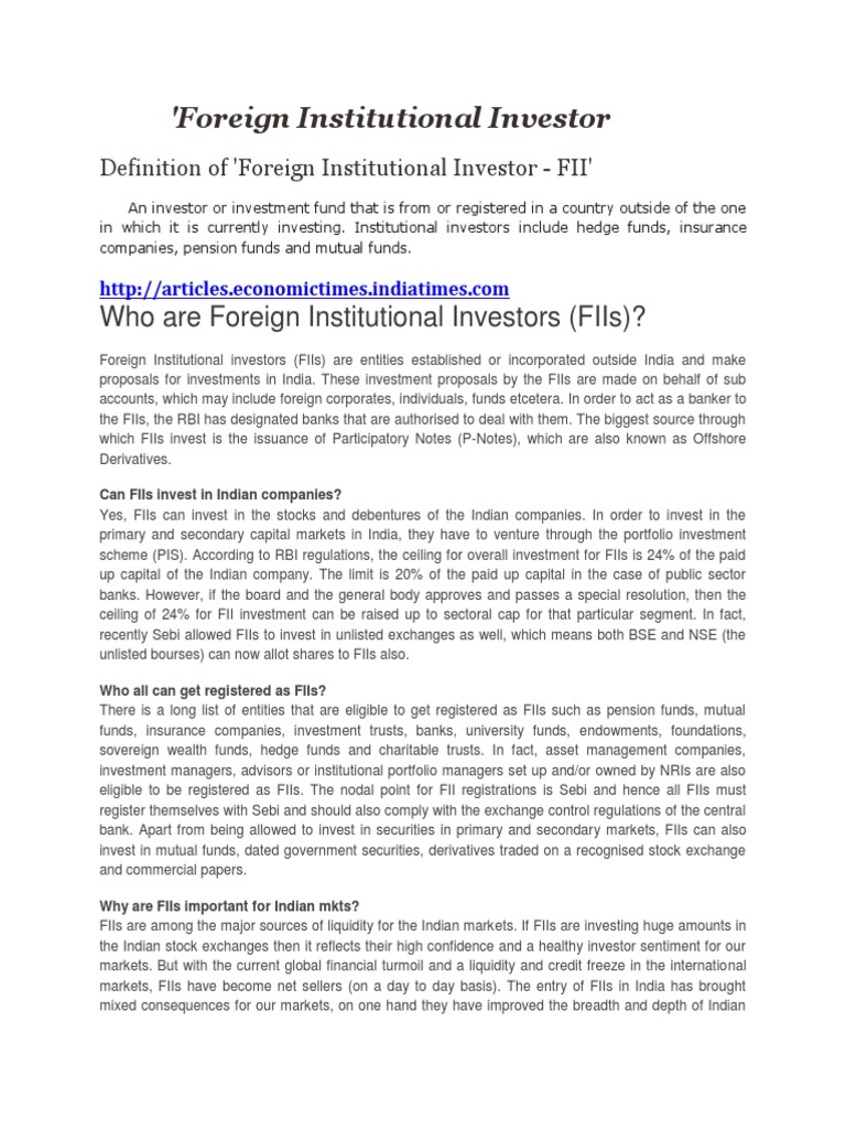 Foreign Institutional Investor | PDF