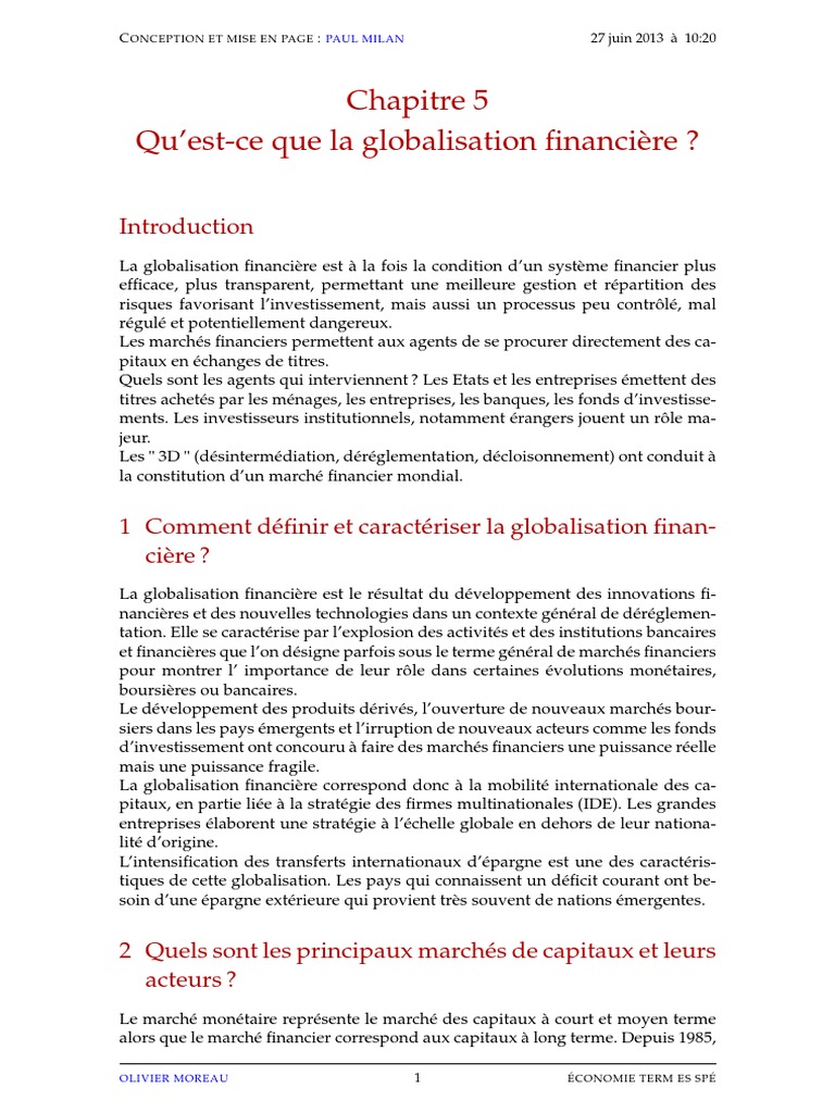 La Globalisation Financiere | PDF | Marchés financiers | Fonds de placement