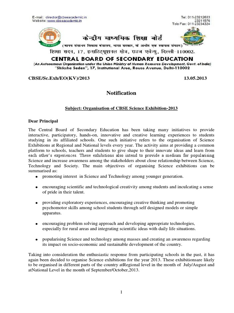 CBSE Science Exhibition 2013 Guidelines | PDF | Mathematical Model | Water