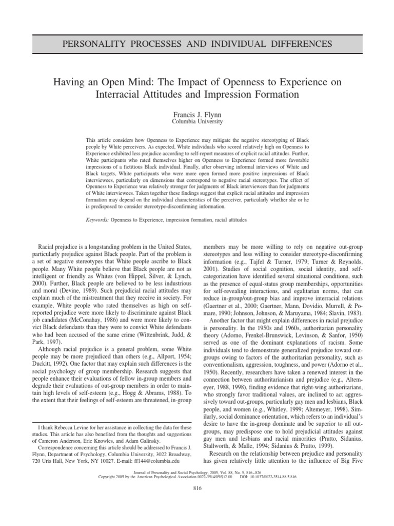 Flynn Having An Open Mind | PDF | Stereotypes | Prejudices