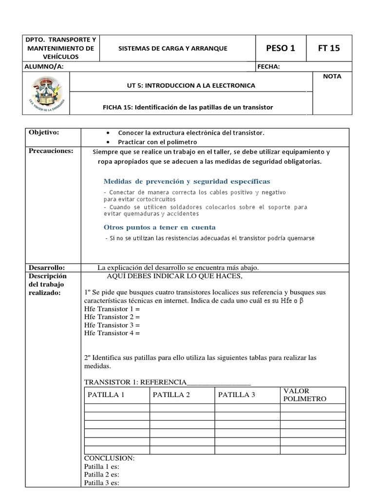 FT 15 Identificacion de Las Patillas de Un Transistor | PDF ...