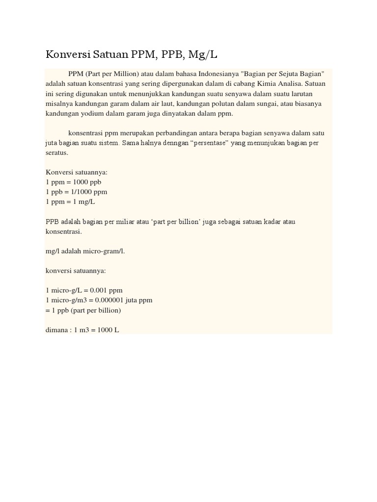Konversi Satuan PPM | PDF