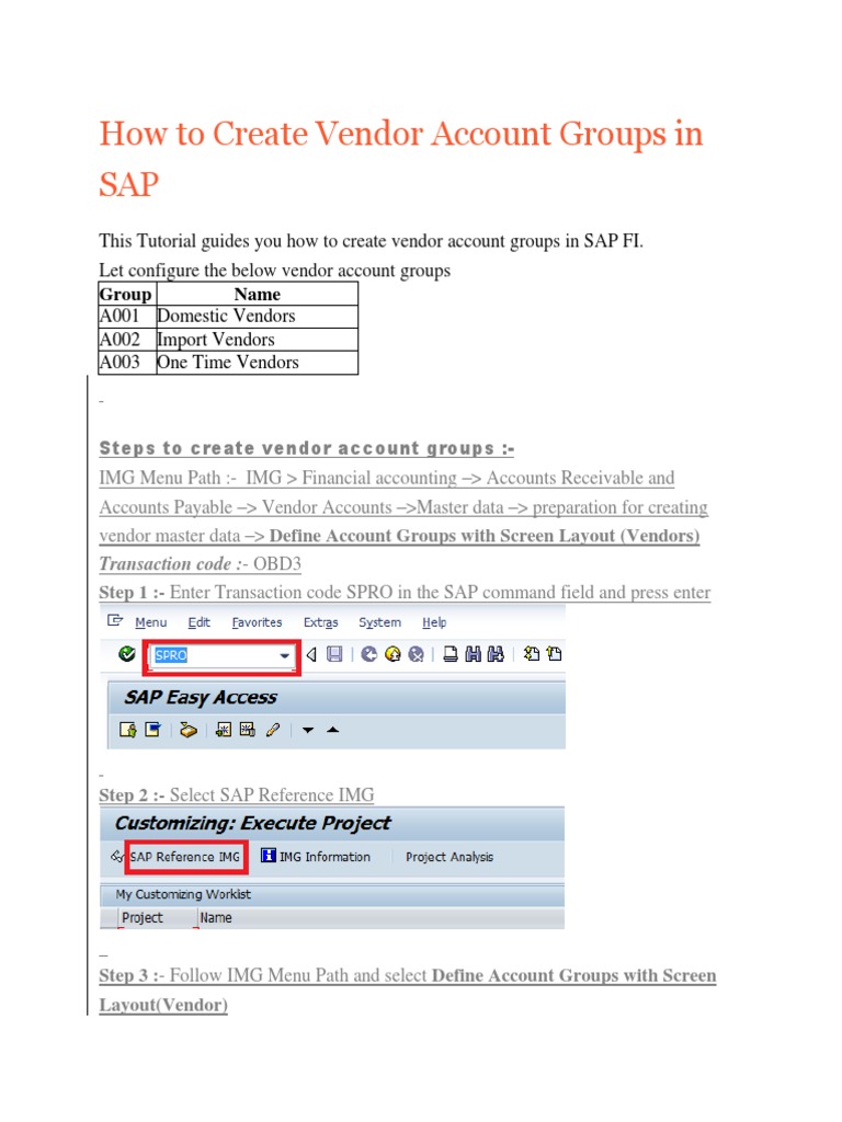 Create Vendor Account Groups in SAP | PDF