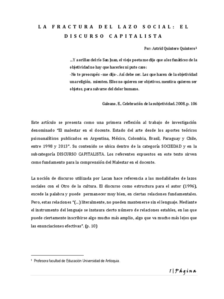 La Fractura Del Lazo Social El Discurso Capitalista | PDF | Capitalismo ...
