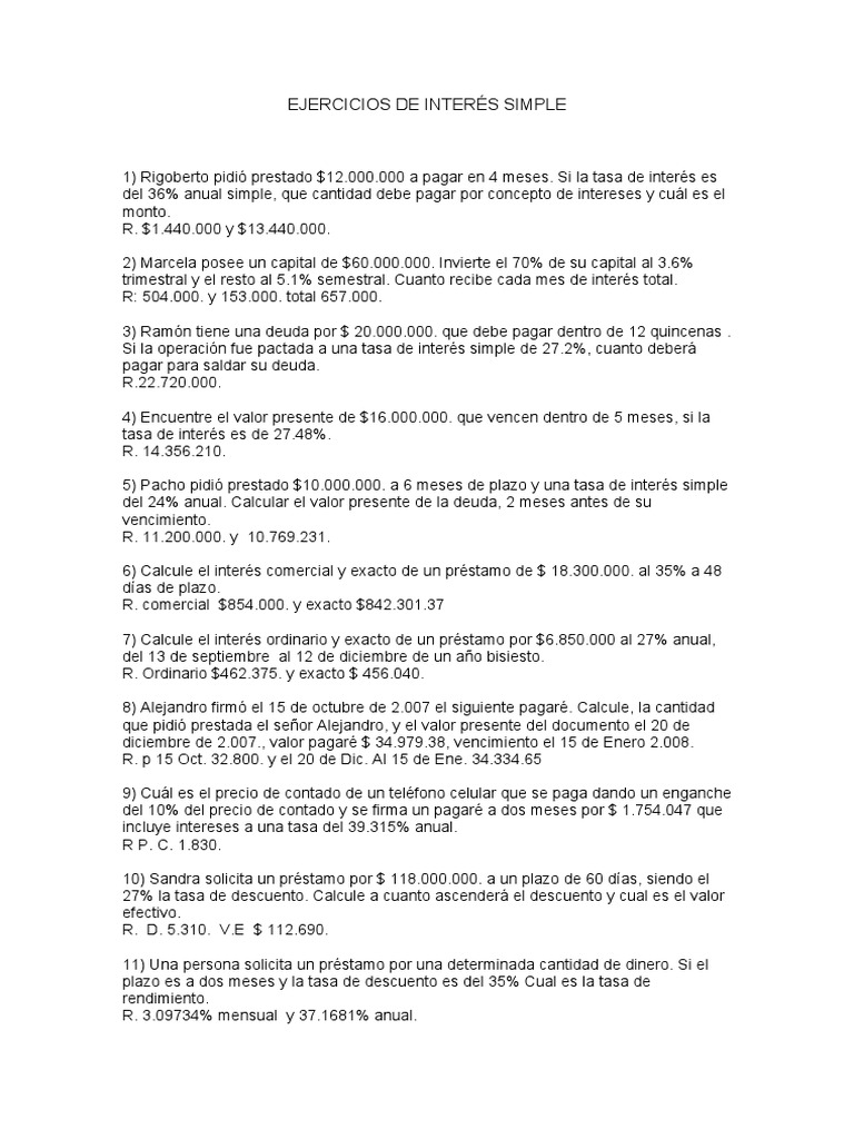 Ejercicios de Interes Simple | PDF | Bancos | Euro
