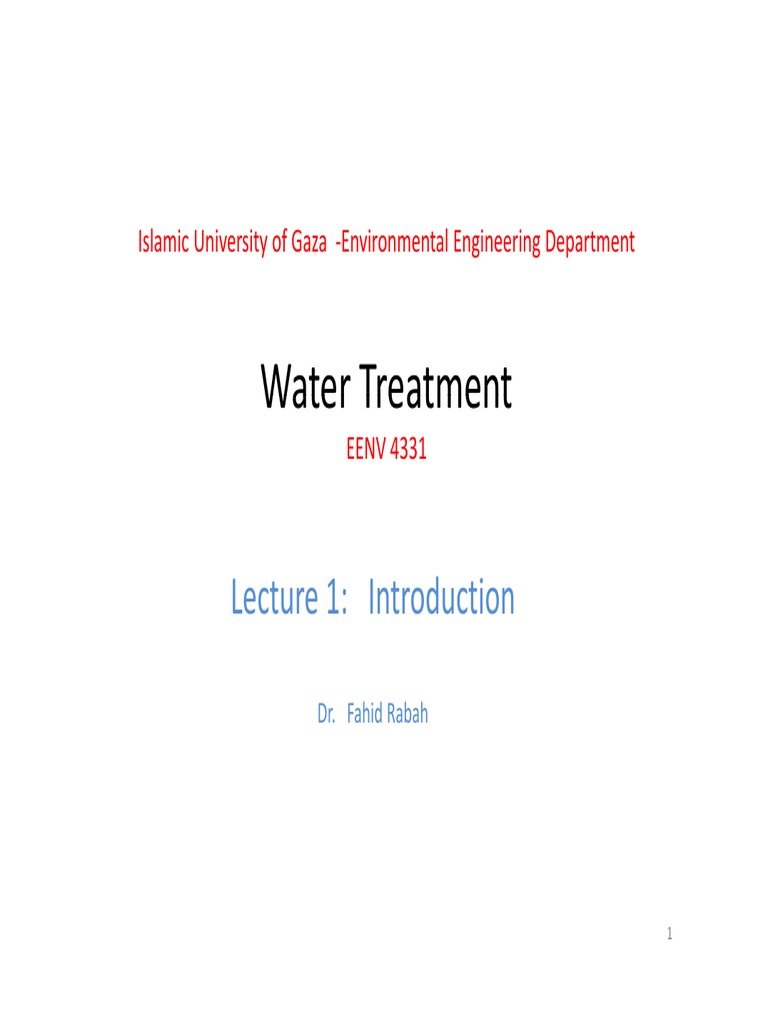 Lecture 1 Introduction PDF | PDF | Water Purification | Water