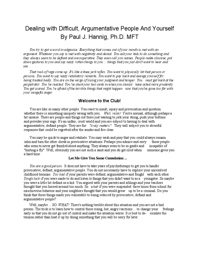 Managing Arguments with Difficult People | PDF | Anger | Psychology