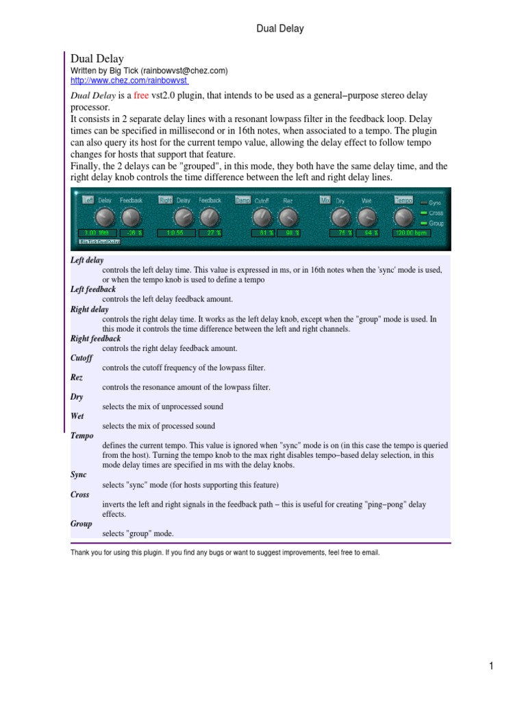 Free Dual Delay VST Plugin Guide | PDF | Technology & Engineering
