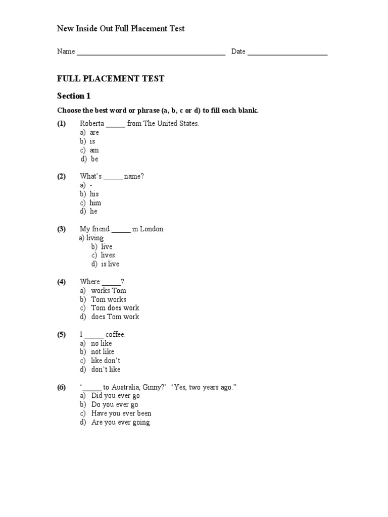 English Placement Test Free 1 | PDF