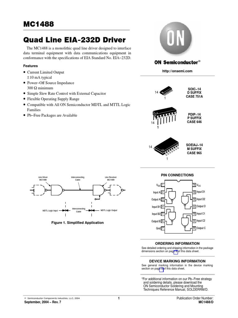 MC1488 Quad Line EIA 232D Driver: 10 Ma Typical Minimum | PDF