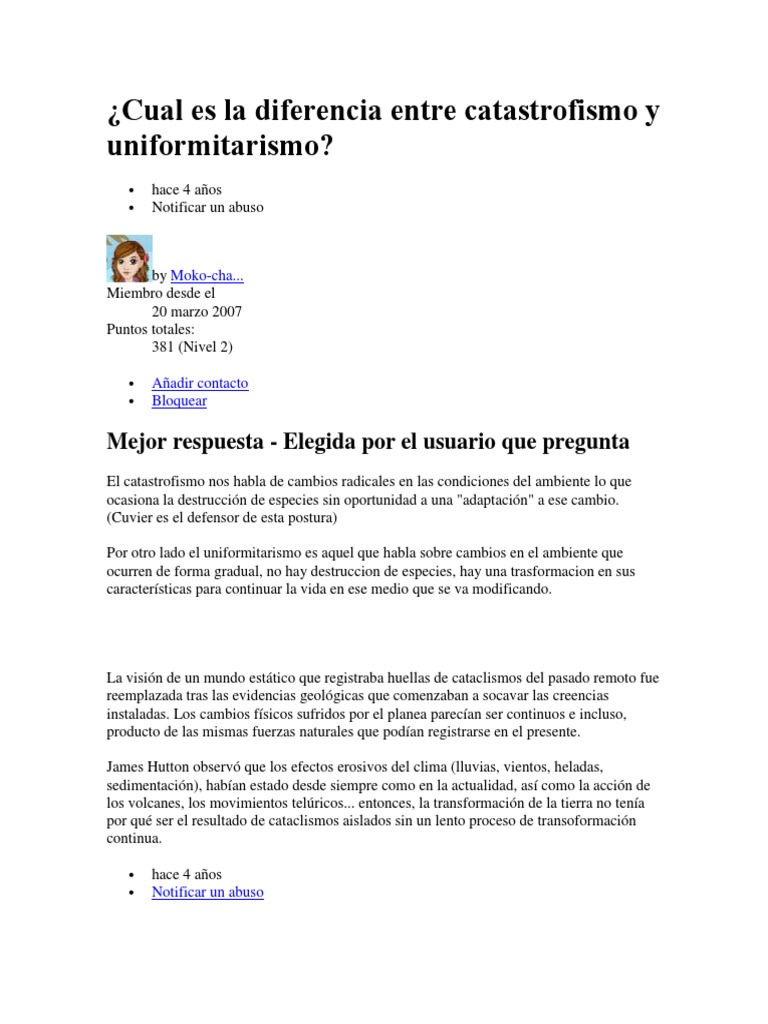 Cual Es La Diferencia Entre Catastrofismo y Uniformitarismo | PDF ...