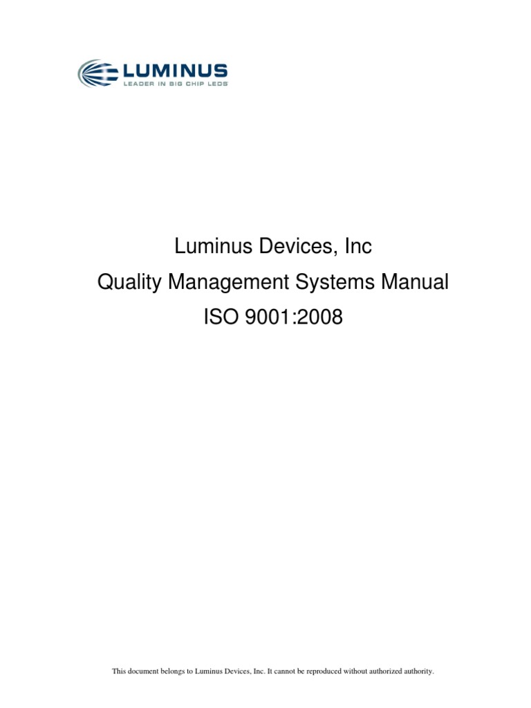 Luminus Quality Management Systems Manual | PDF | Quality Management ...