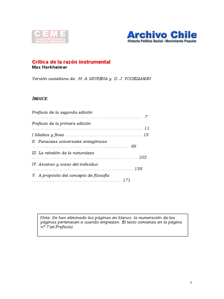 Crítica Razón Instrumental PDF | PDF